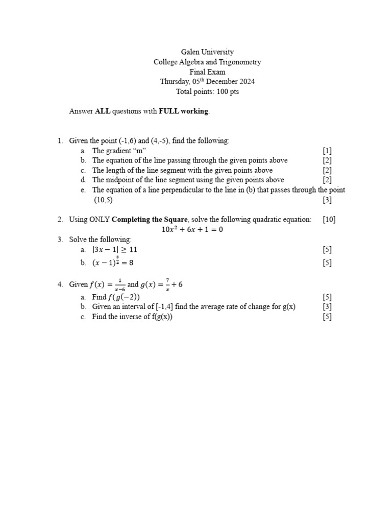 College Algebra & Trigonometry Exam Guide | PDF | Factorization ...