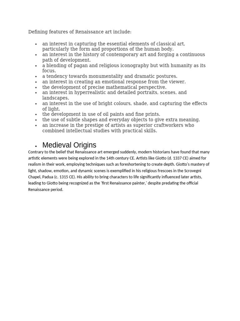 Defining features of Renaissance art include | PDF