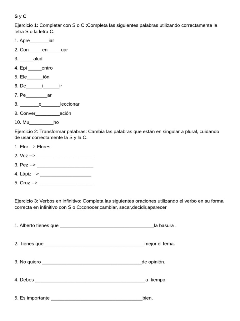 Ejercicios de S y C en Español | PDF