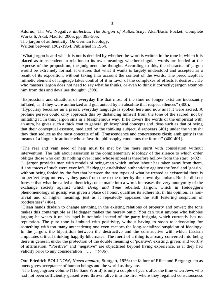 Adorno's Critique of Jargon and Authenticity | PDF | Authenticity ...