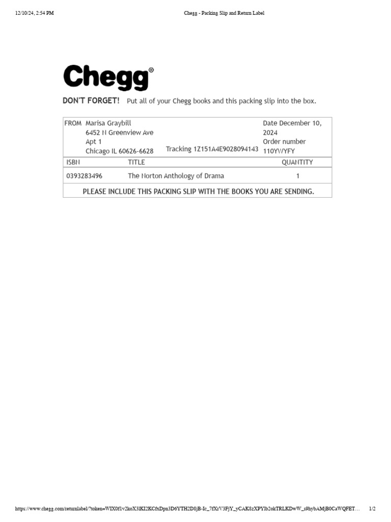 chegg packing slip | PDF