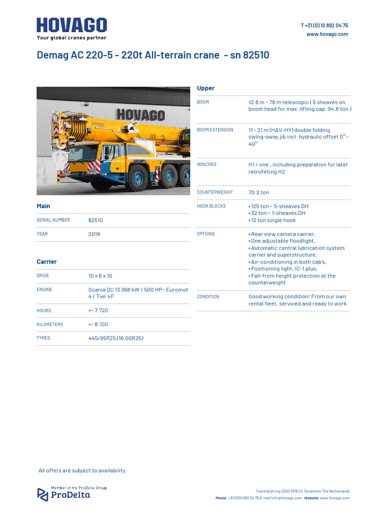 Demag AC 220-5 All-Terrain Crane Specs | PDF | Crane (Machine ...