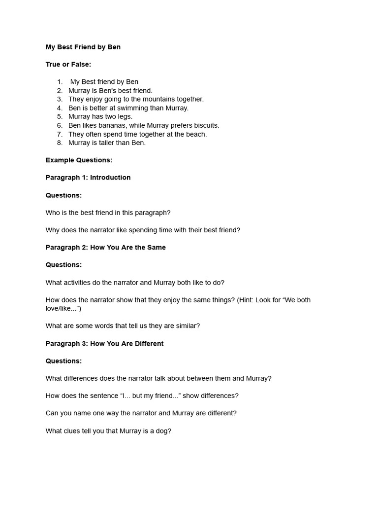 My Best Friend Ben: A Story of Friendship | PDF
