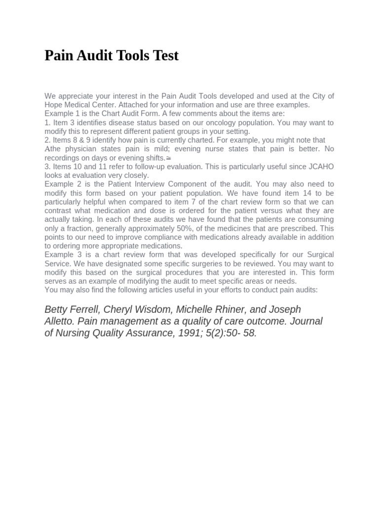 Pain Audit Tools Test | PDF