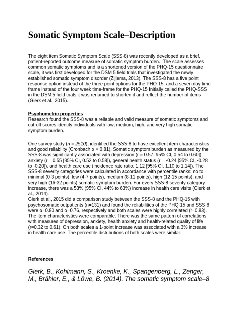 Somatic Symptom Scale SSS-8 Overview | PDF | Human Diseases And ...