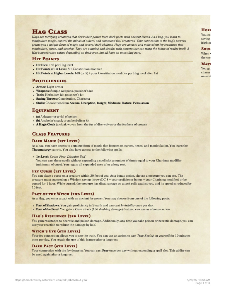 Hag Class and Race - The Homebrewery | PDF