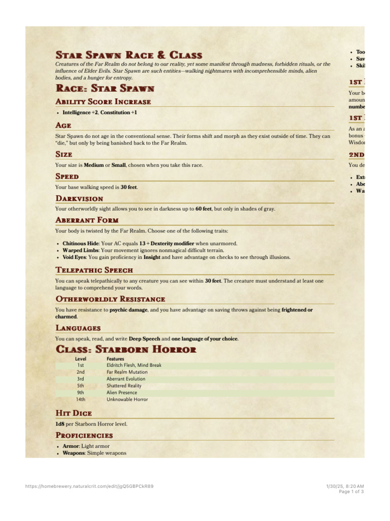 Star Spawn - The Homebrewery | PDF