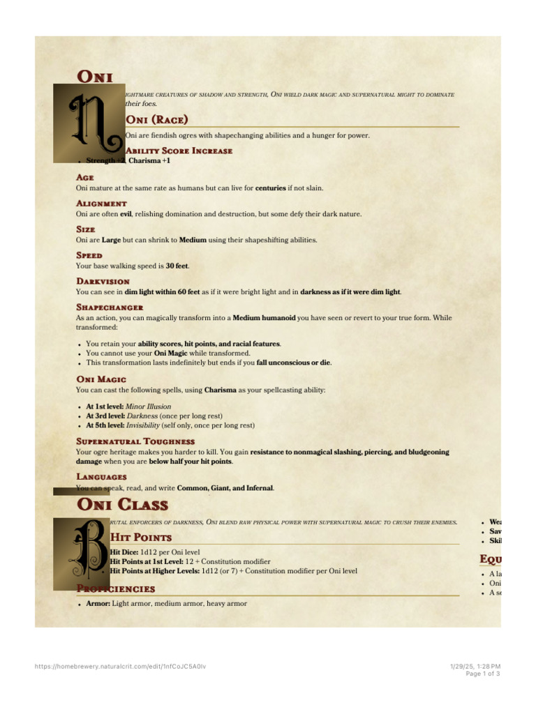 Oni - The Homebrewery | PDF | Shapeshifting