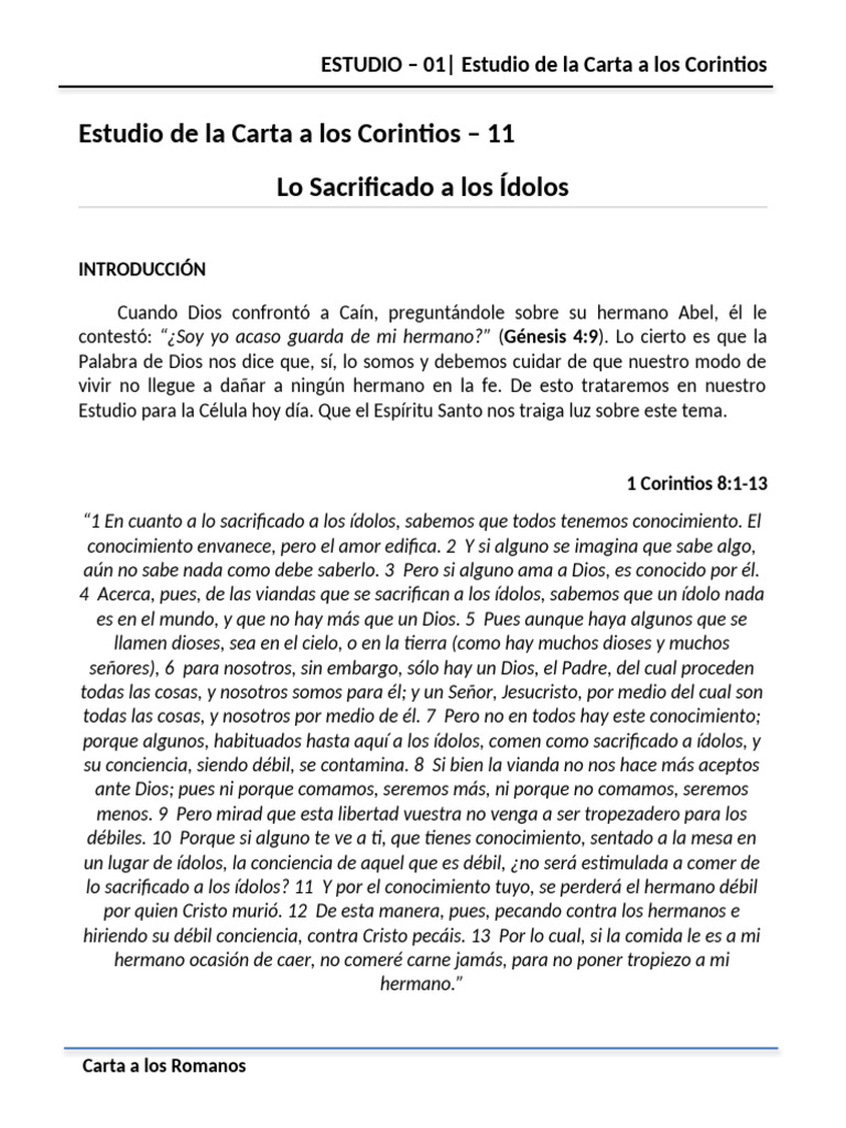 1CORINTIOS 11 - Lo Sacrificado A Los Ídolos | PDF | Primera epístola a los corintios | Epístola ...