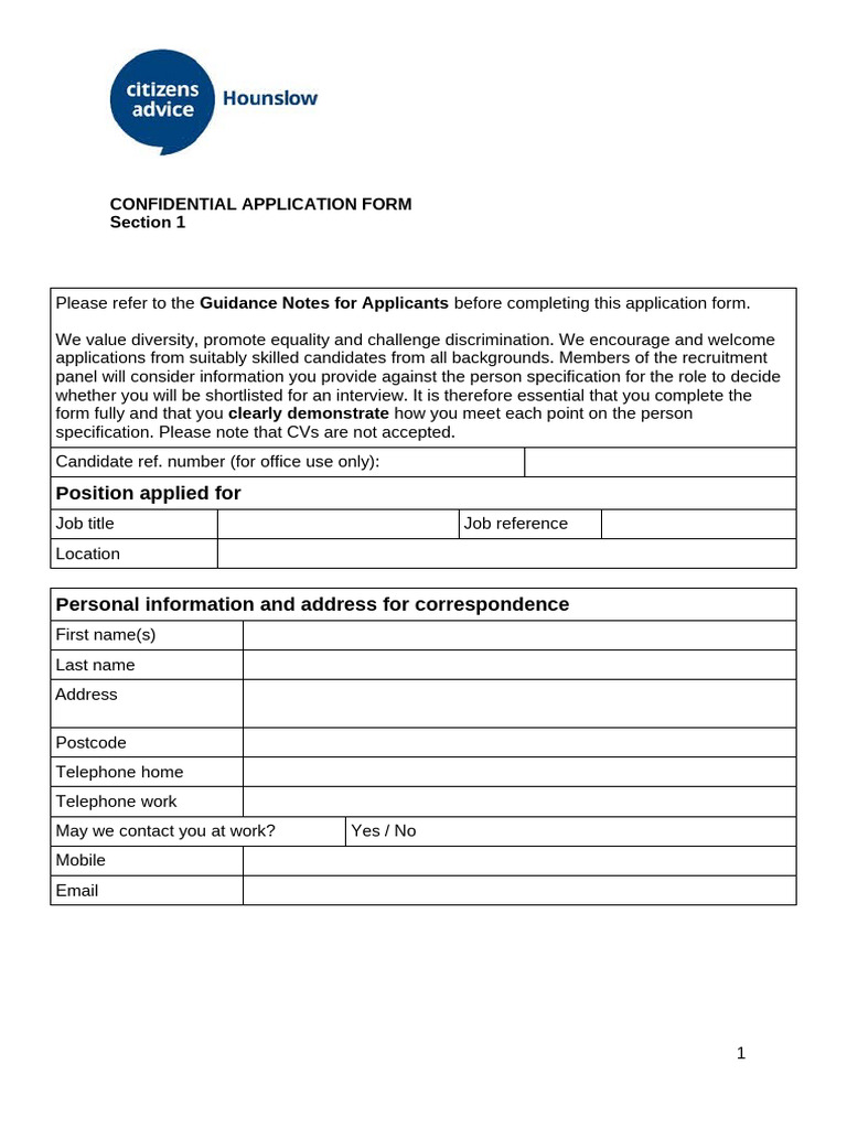 Application Form Citizens Advice Hounslow | PDF