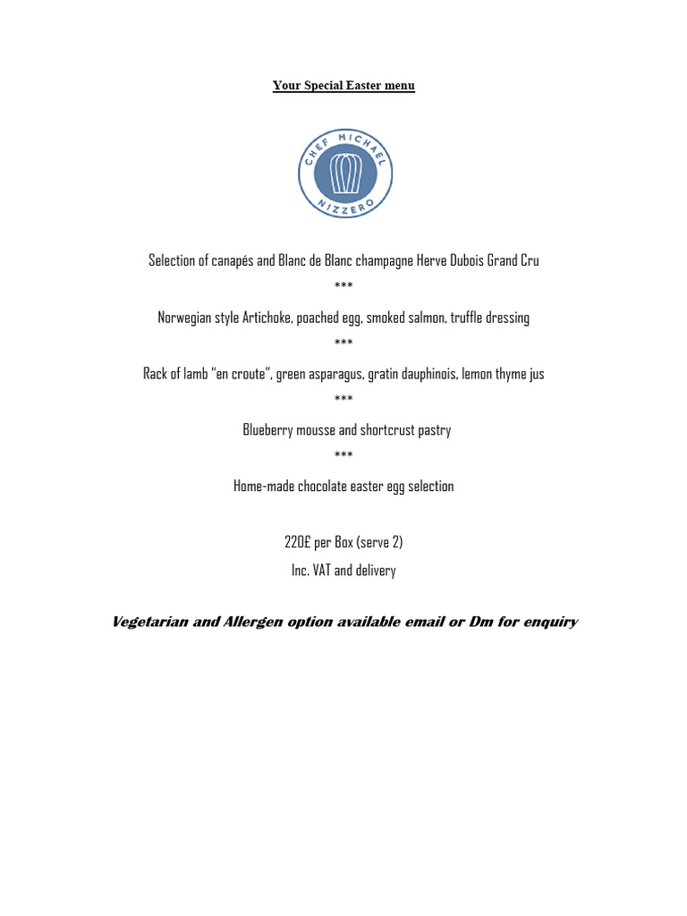 Special Easter Menu with Canapés & Lamb | PDF