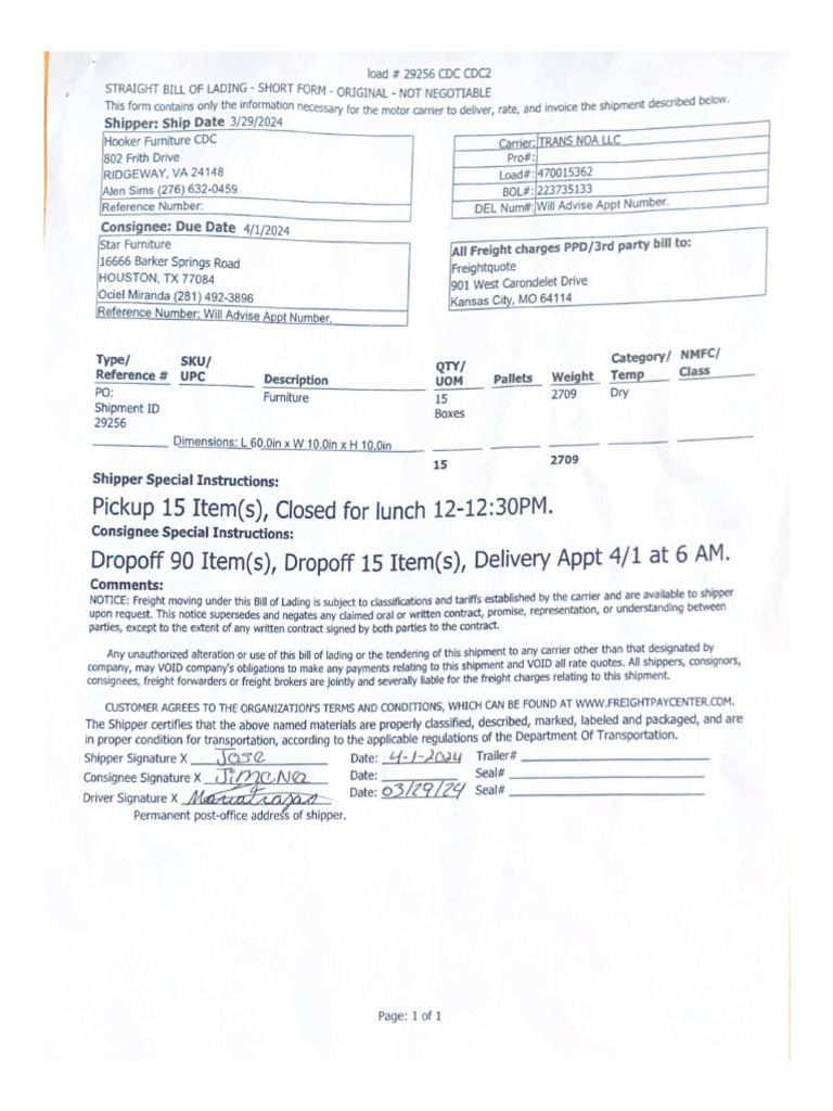 Straight Bill of Lading - Short Form - Original - Not Negotiable 5 | PDF