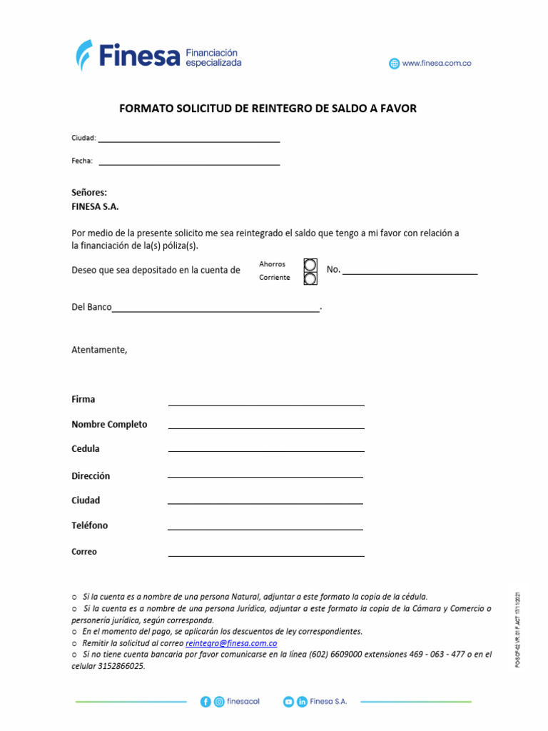 Formato Solicitud de Reintegro de Saldo A Favor | PDF