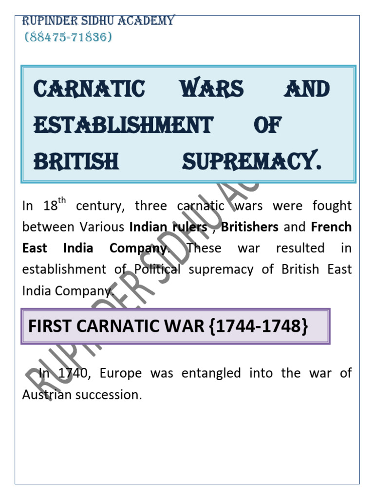 Carnatic and Anglo-Mysore Wars Overview | PDF | Foreign Relations Of ...