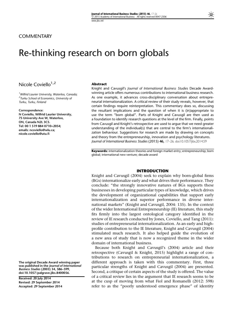 Re-Thinking Research On Born Globals | PDF | Entrepreneurship | Qualitative Research