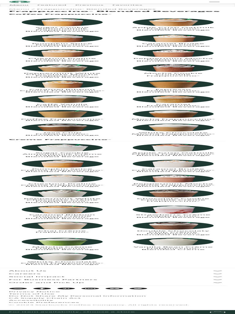 Starbucks Frappuccino Menu Overview | PDF | Drink | Coffee
