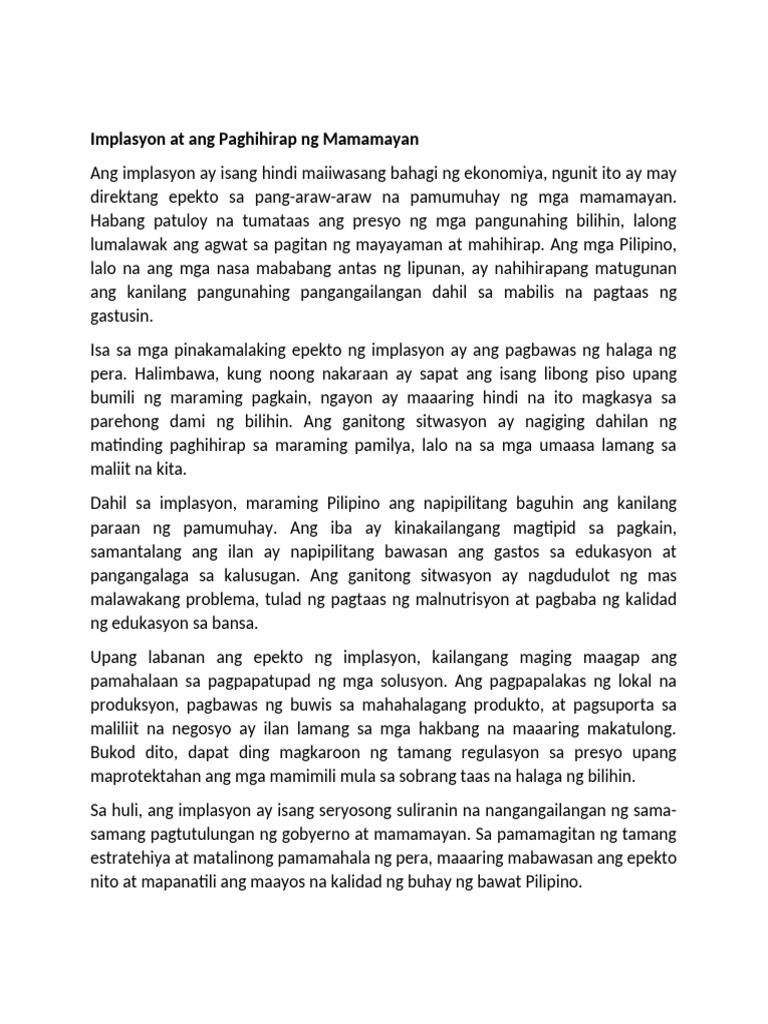 Implasyon at Ang Paghihirap NG Mamamayan | PDF