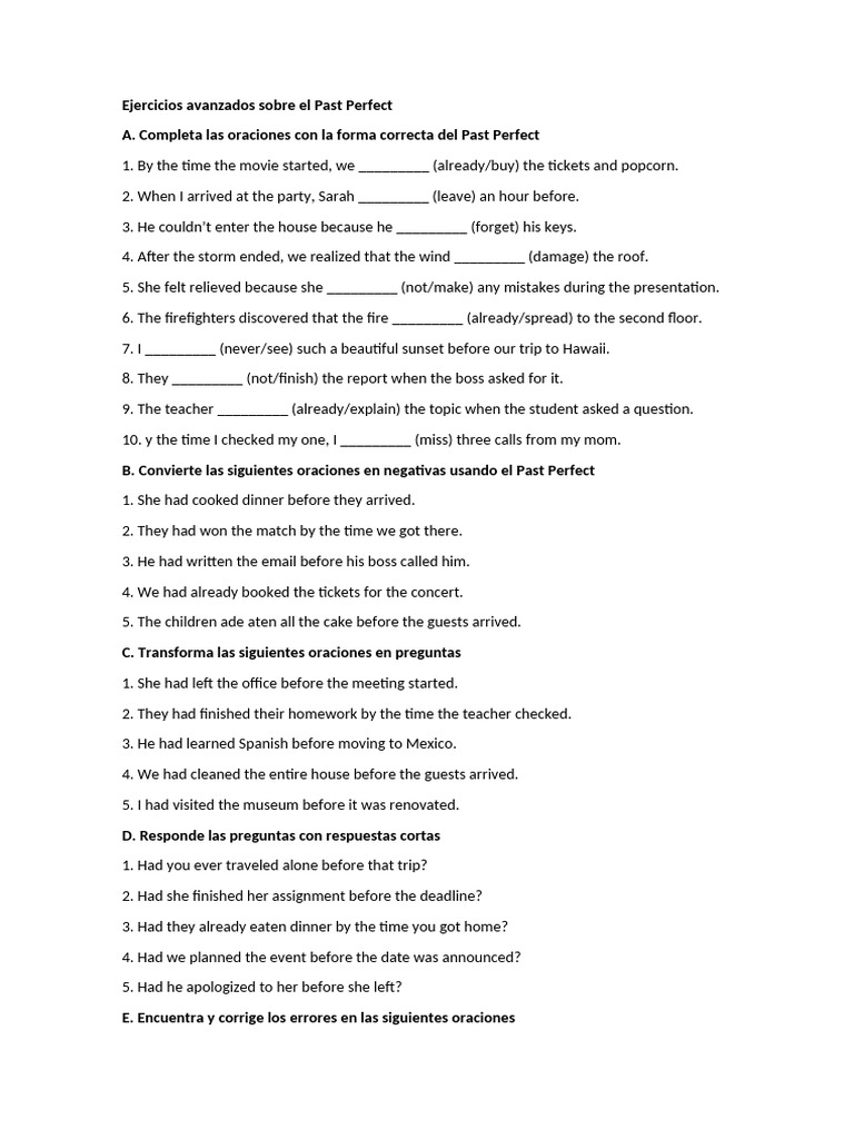 Past-perfect-ejercicios | PDF