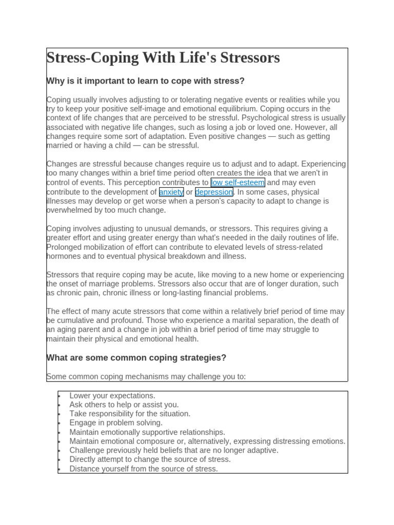 Effective Strategies for Coping with Stress | PDF | Stress (Biology ...