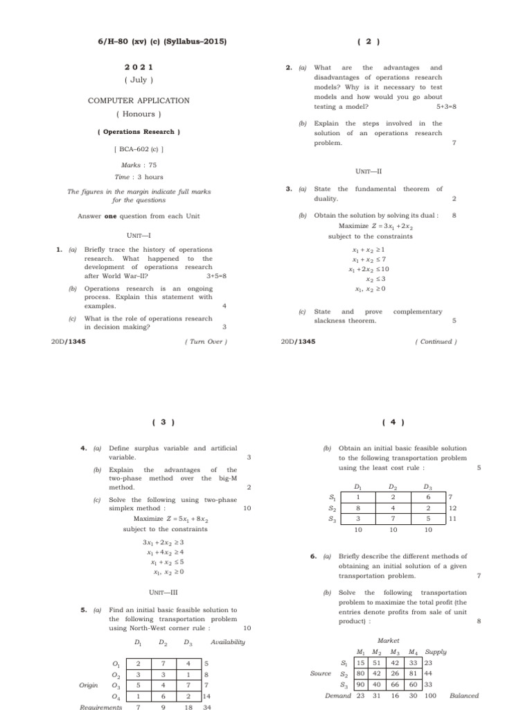 BCA (Operation Researches) 2021 | PDF | Mathematics | Mathematical Optimization