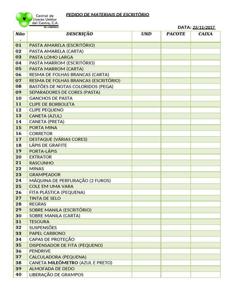 Pedido de Materiais de Escritório | PDF