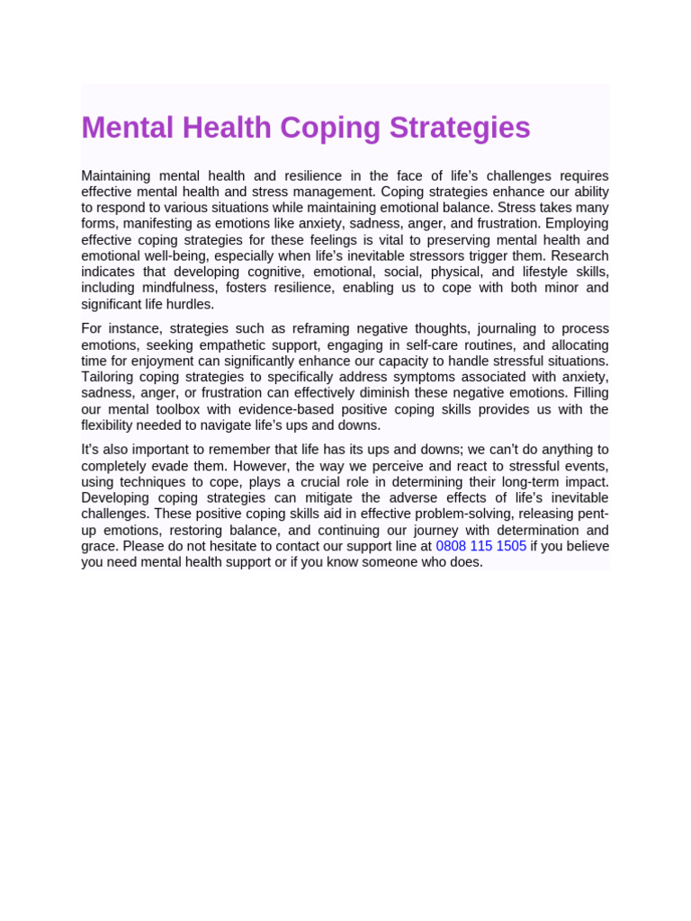 Mental Health Coping Strategies | PDF