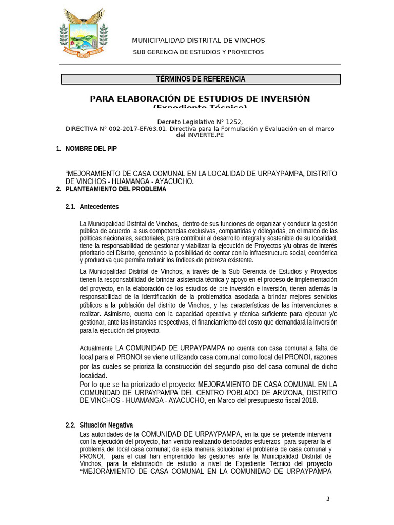 TDR MODELO Urpaypampa | PDF | Presupuesto | Software