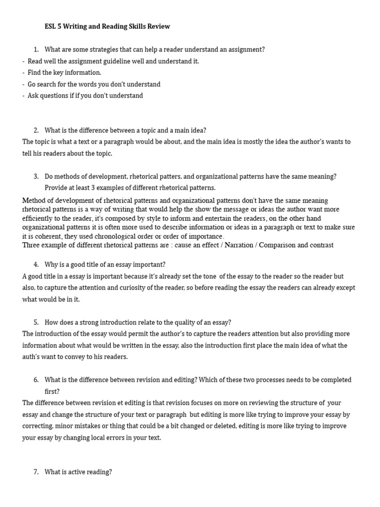 Writing and Reading Skills Review | PDF | Essays | Citation