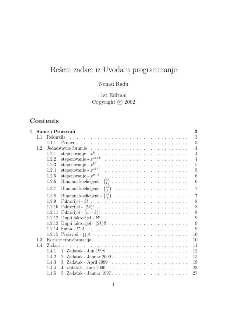 Uvod U Programiranje (Reseni Teski Zadaci) | PDF