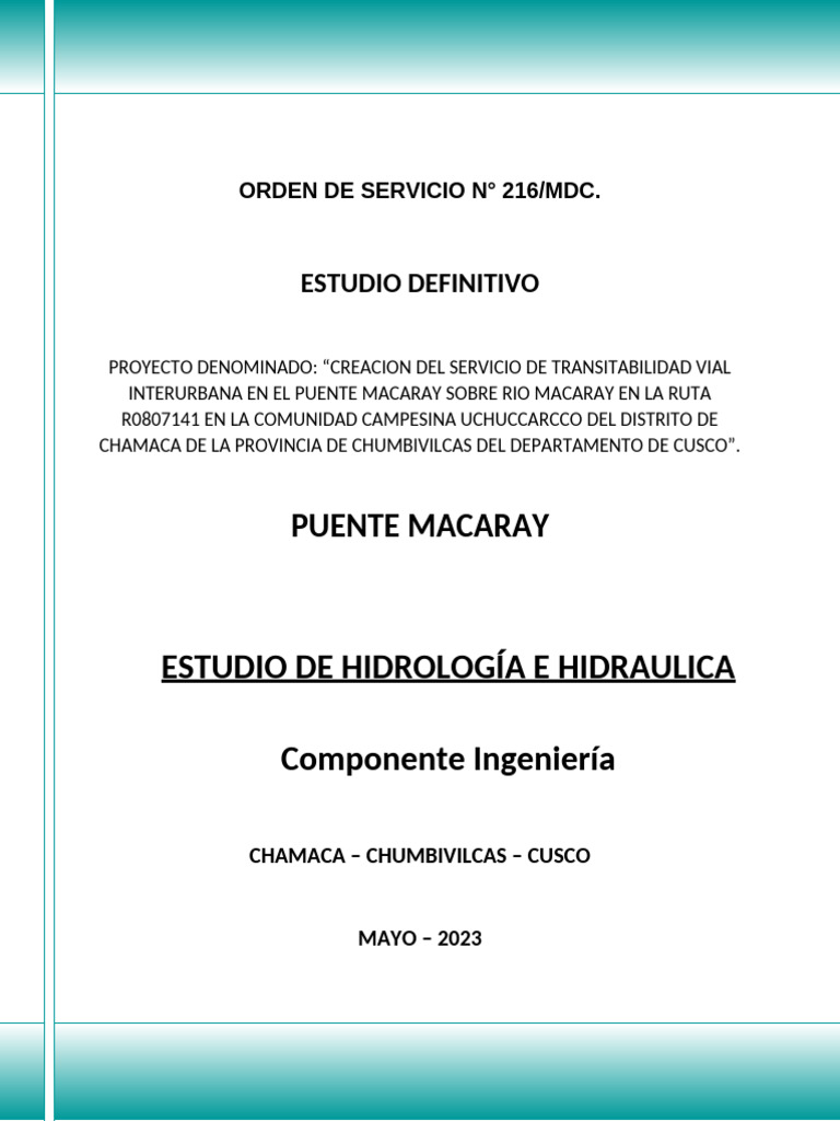 Estudio Hidrológico Puente Macaray | PDF | Cuenca de drenaje | Río