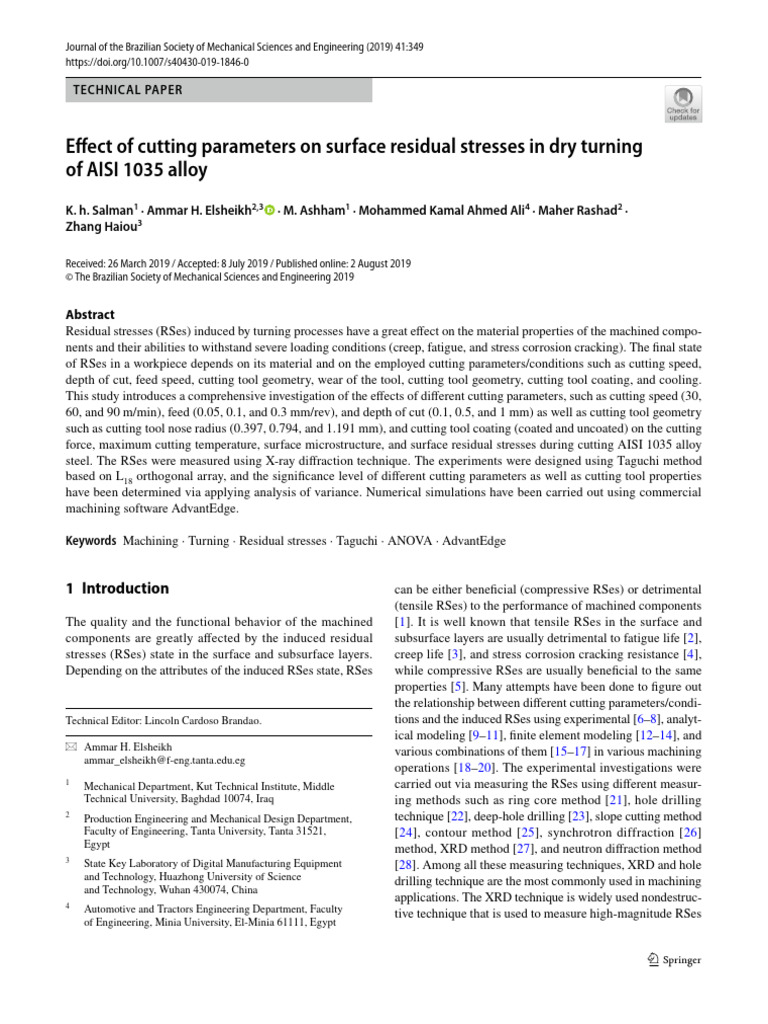 Effect of Cutting Parameters On Surface Residual Stresses in Dry ...