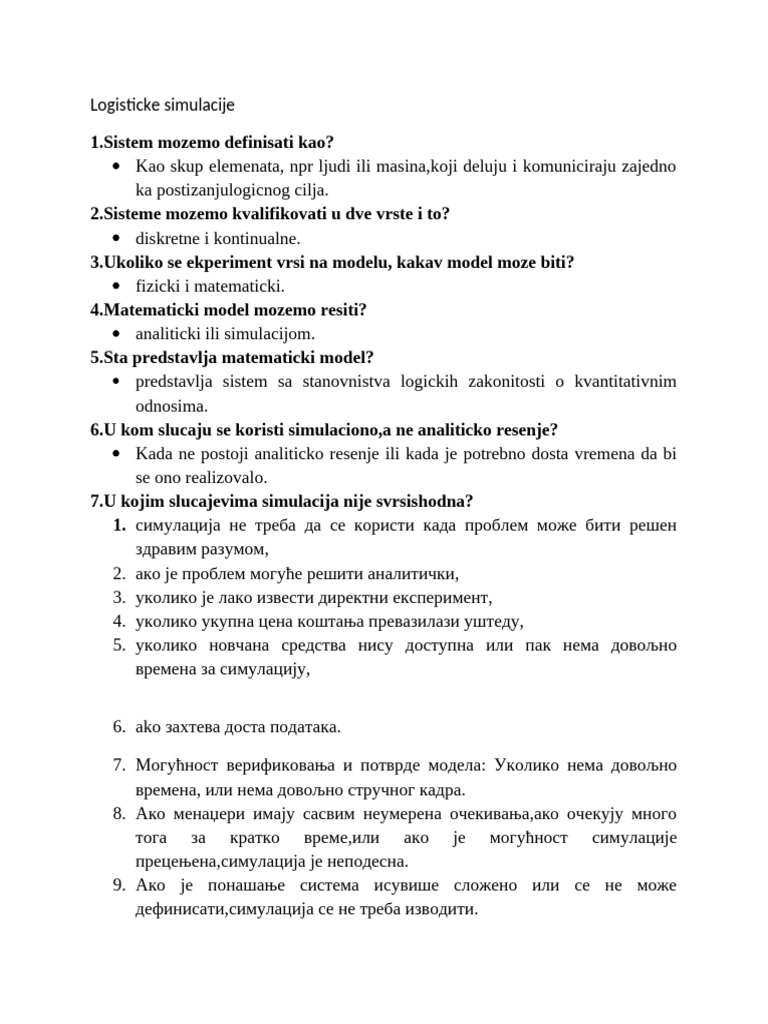Ispitna Pitanja Simulacije | PDF