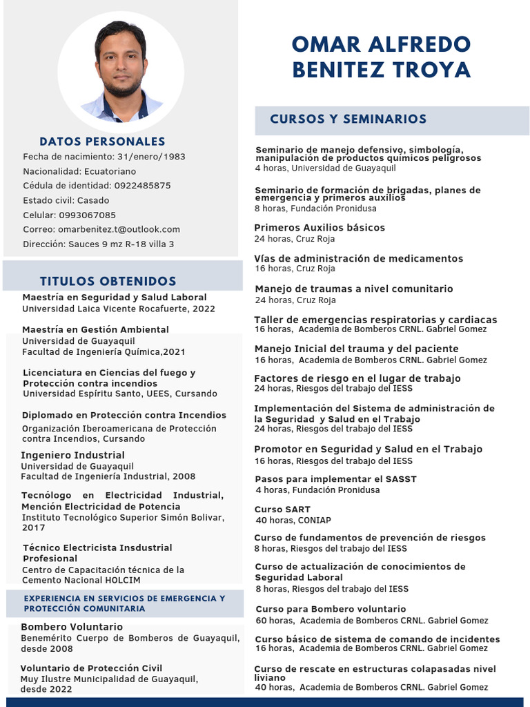 CV Omar Benítez - 1 | PDF | Bombero | Seguridad y salud ocupacional