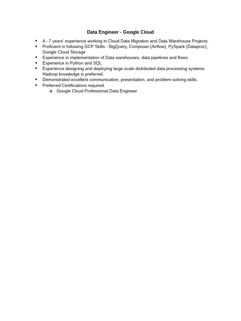 GCP Data Engineer JD | PDF