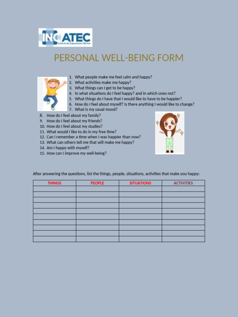 Personal Well-Being Reflection Guide | PDF