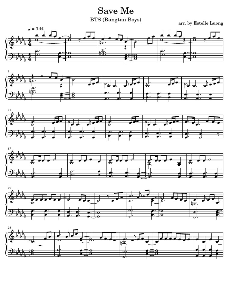 BTS "Save Me" Sheet Music Arrangement | PDF