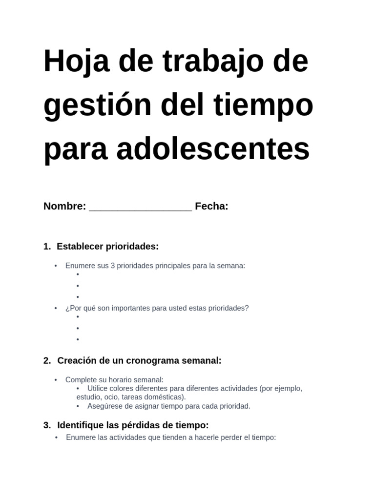 Gestión del Tiempo para Adolescentes | PDF