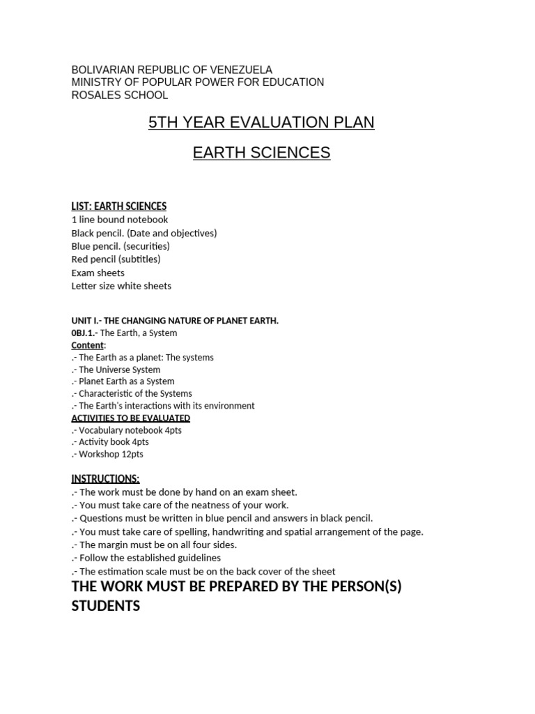 5th Year Earth Sciences Evaluation Plan | PDF | Sun | Moon