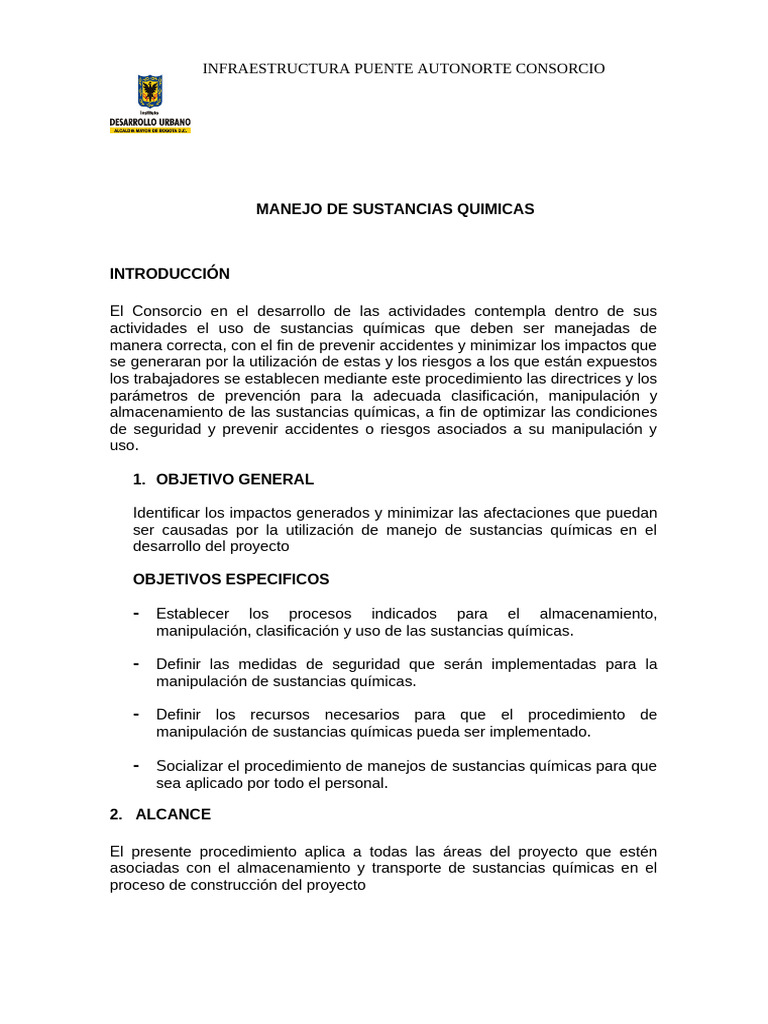PROCEDIMIENTO DE MANEJO DE SUSTANCIAS QUIMICAS | PDF | Sustancias químicas | Toxicidad