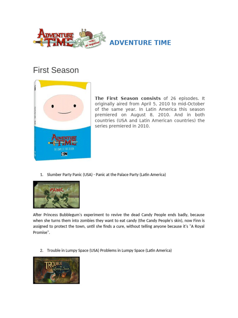Adventure Time Season 1 Episode Guide | PDF | American Television ...