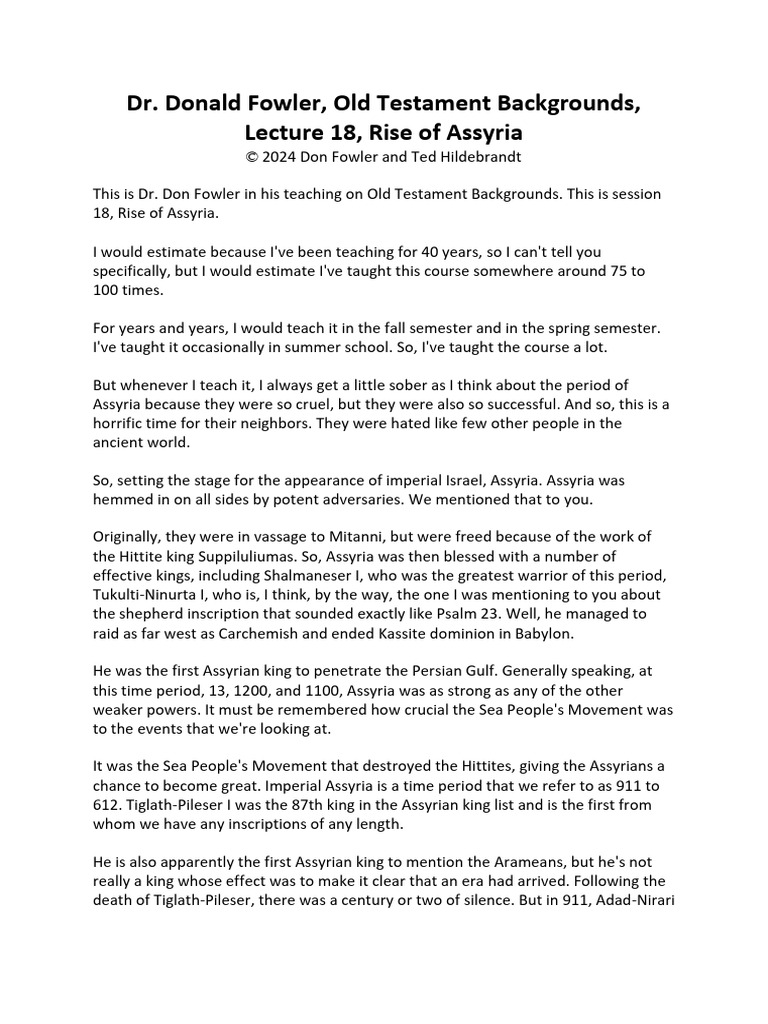 Fowler OTB EN Lect18 | PDF | Assyria | Ancient Near East