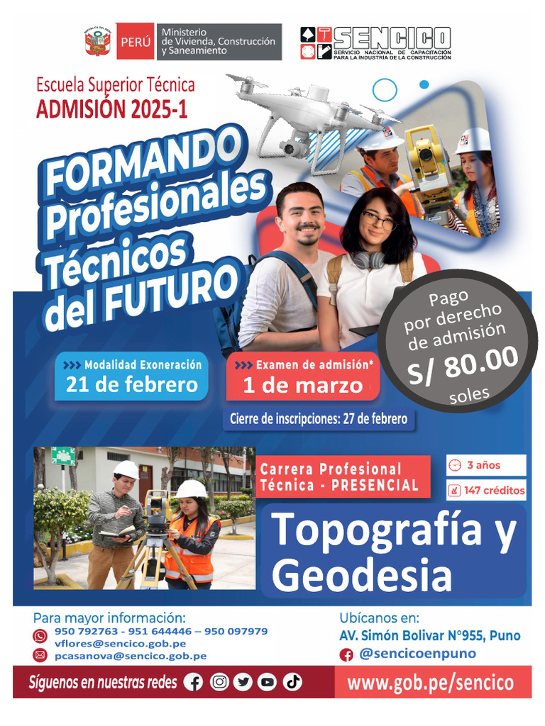 Afiche A5 Examen de Admision 2025-1 V2.0 - Sencico Puno | PDF