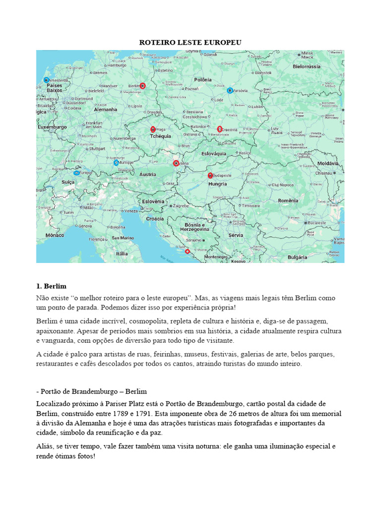 ROTEIRO LESTE EUROPEU | PDF | Praga (país) | Berlim