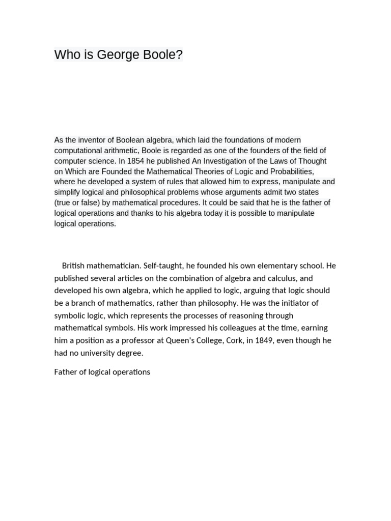 Who is George Boole? | PDF | Mathematics | Mathematical Logic
