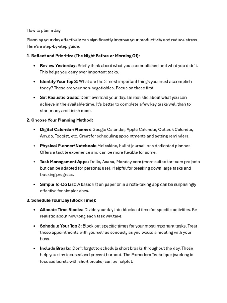 Effective Day Planning Tips | PDF | Time Management | Professional Skills