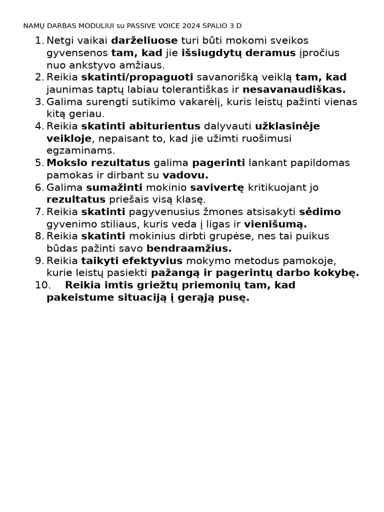 Moduliui Namu Darbas Su Passive Voice 2024 Spalio 3 D | PDF