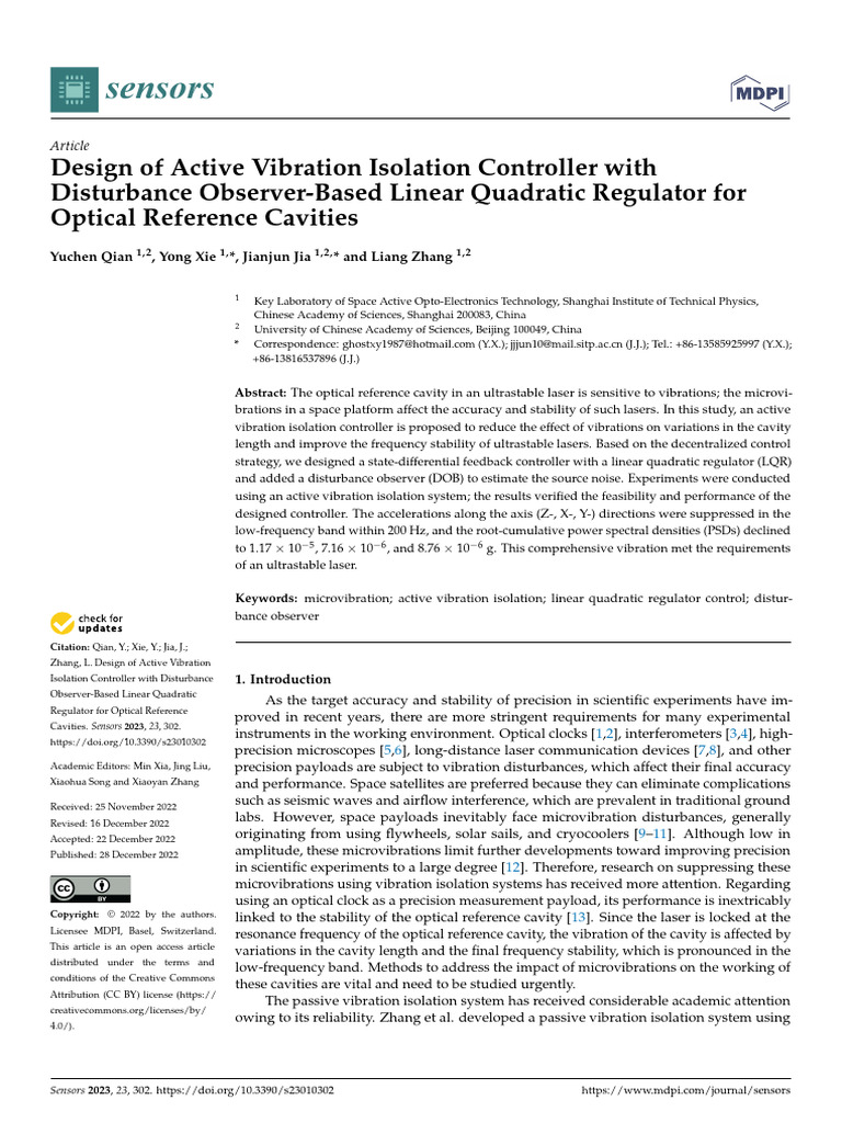A4 MDPI Design of Active Vibration Isolation Controller With | PDF ...