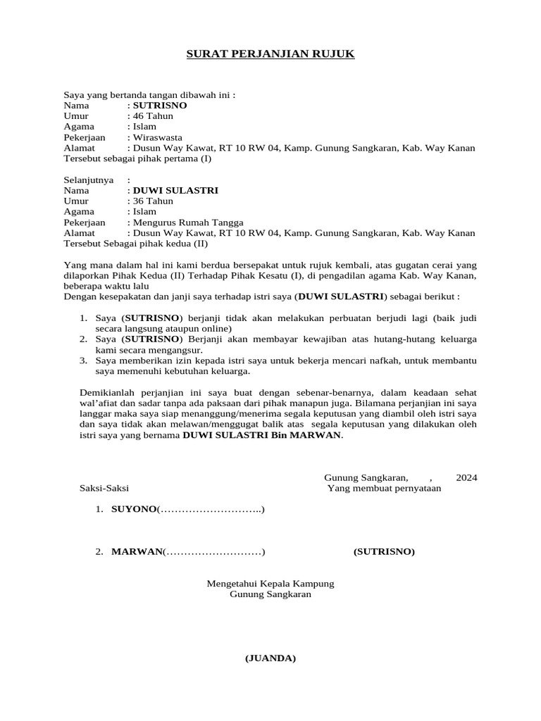 Surat Perjanjian Rujuk | PDF