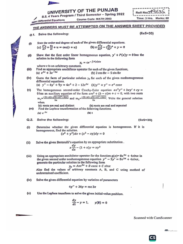 Differential Eq. Solved Pp(Spring-2022) | PDF Differential Eq. Solved Pp(Spring-2022) | PDF