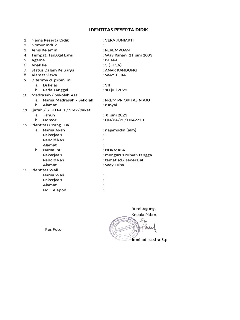 Biodata-Raport Pix | PDF